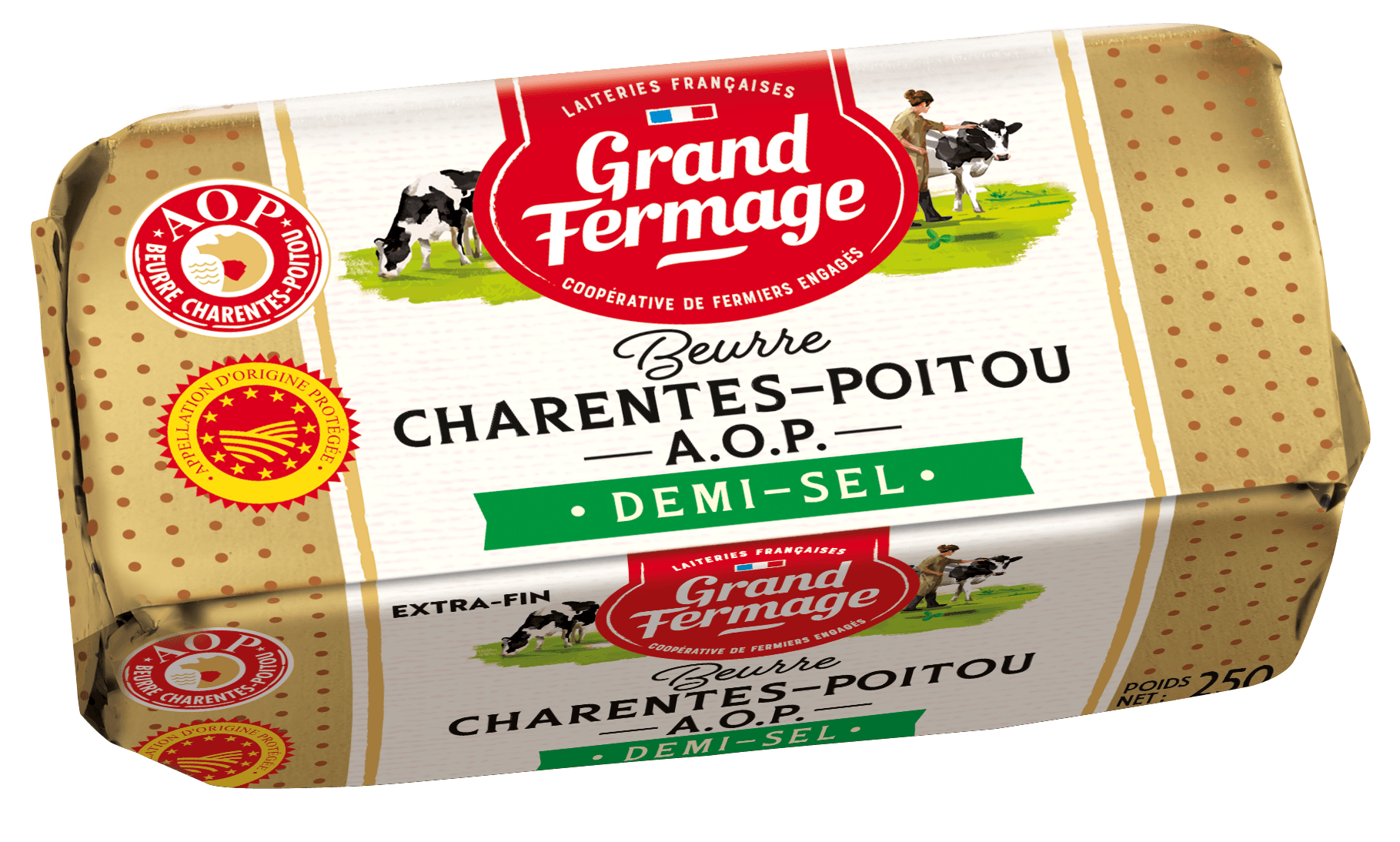 Beurre moulé Charentes-Poitou AOP doux et demi-sel - Eurial food ...